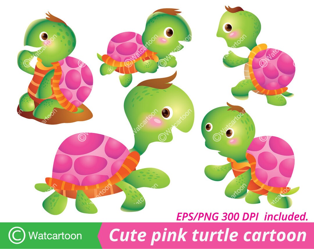 Cute Pink Turtle Cartoon Clipart,vector Clip Art Commercial and ...