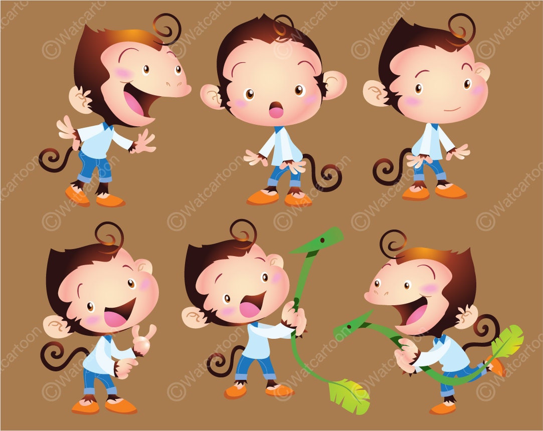 Cute Monkey Boy Character,vector Clip Art Commercial and Personal Use ...