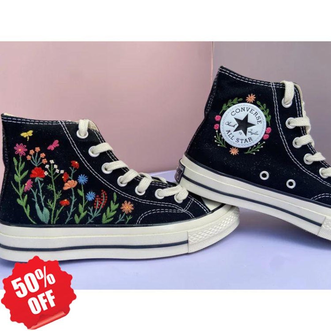 Custom Coverse Platform/wedding Flowers Embroidered Converse/bridal ...