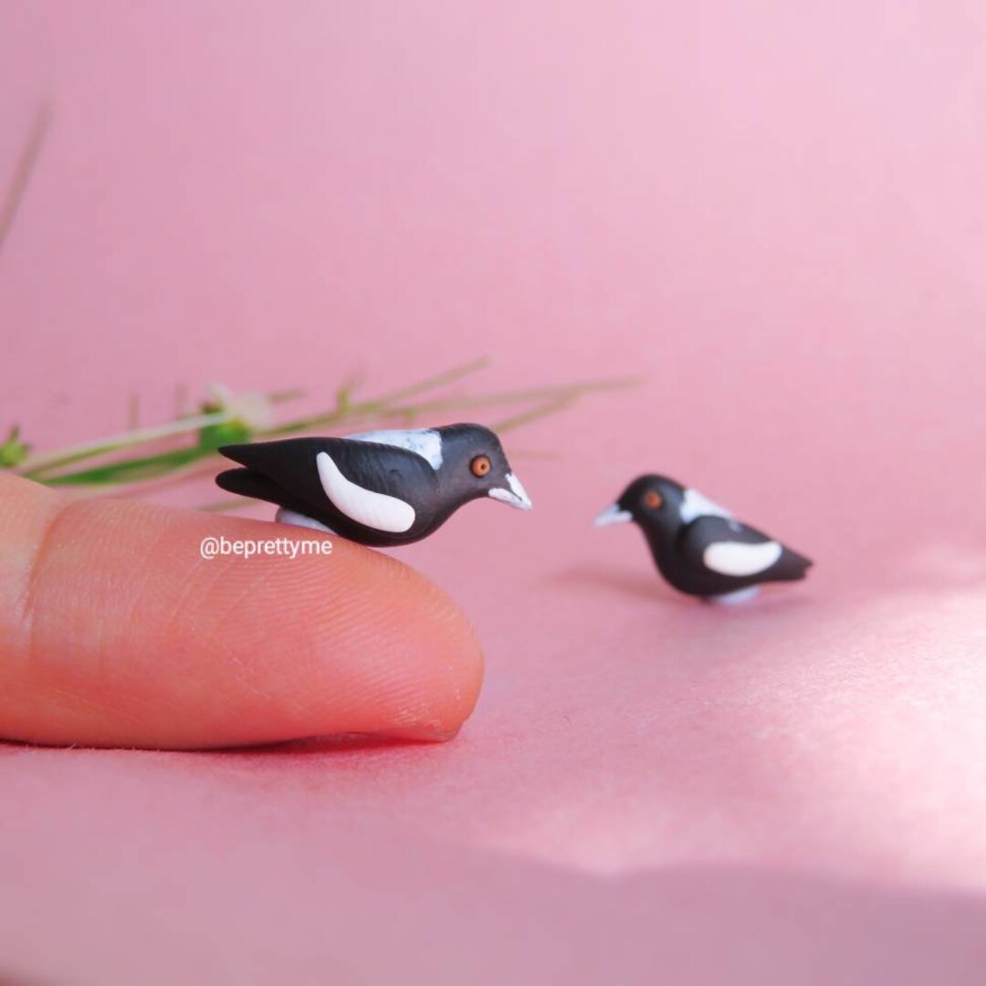 Magpie Bird Stud Earrings. Handmade Wearable Art Polymer Clay ...