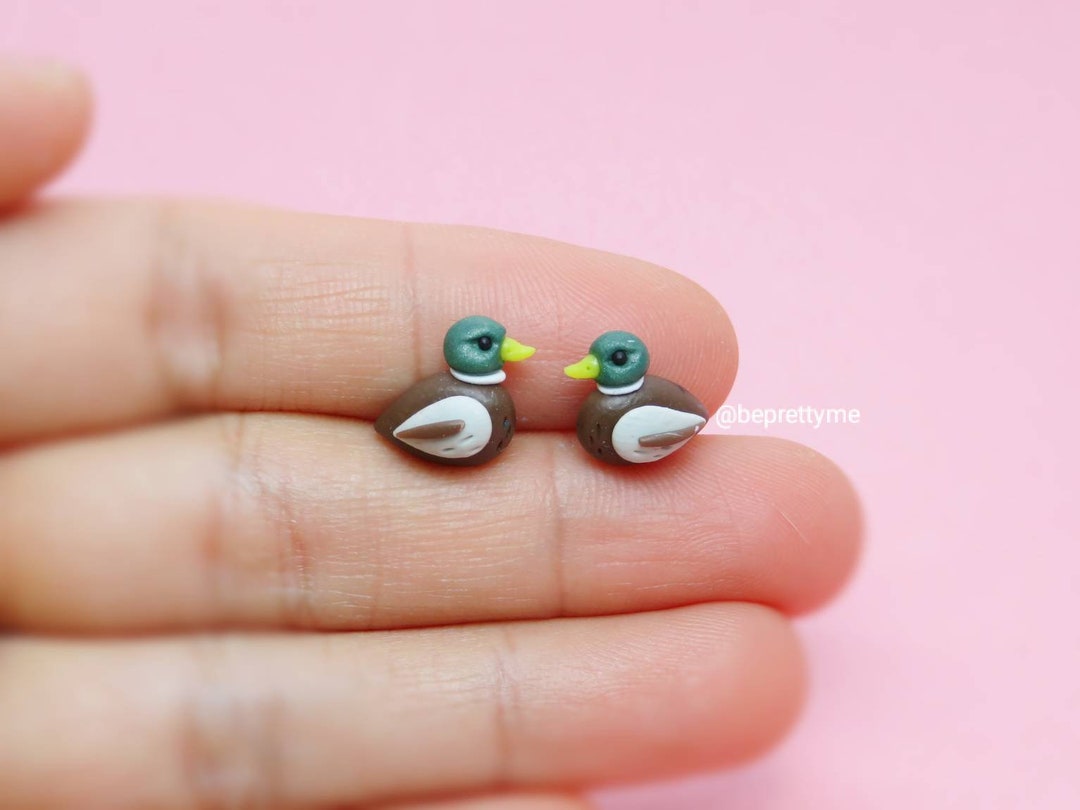 Mallard Duck Stud Earrings. Handmade Wearable Art Polymer Clay ...