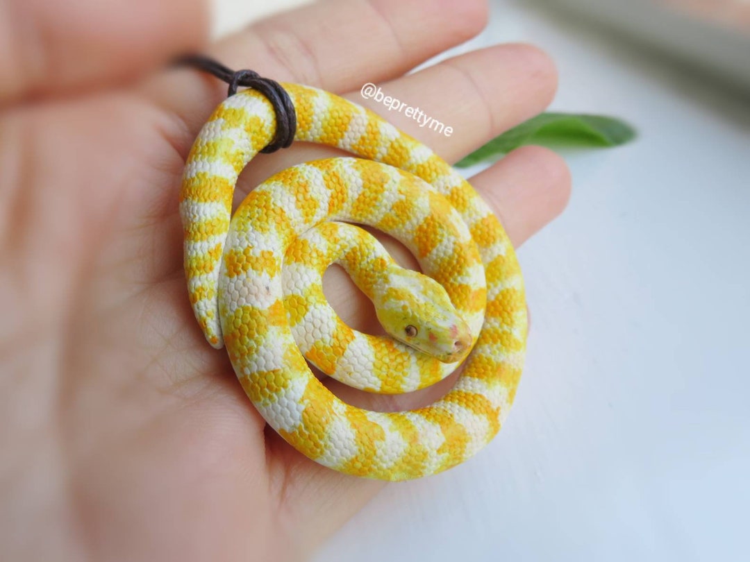 Albino Burmese Python Snake Pendant. Polymer Clay. Reptile Necklace ...