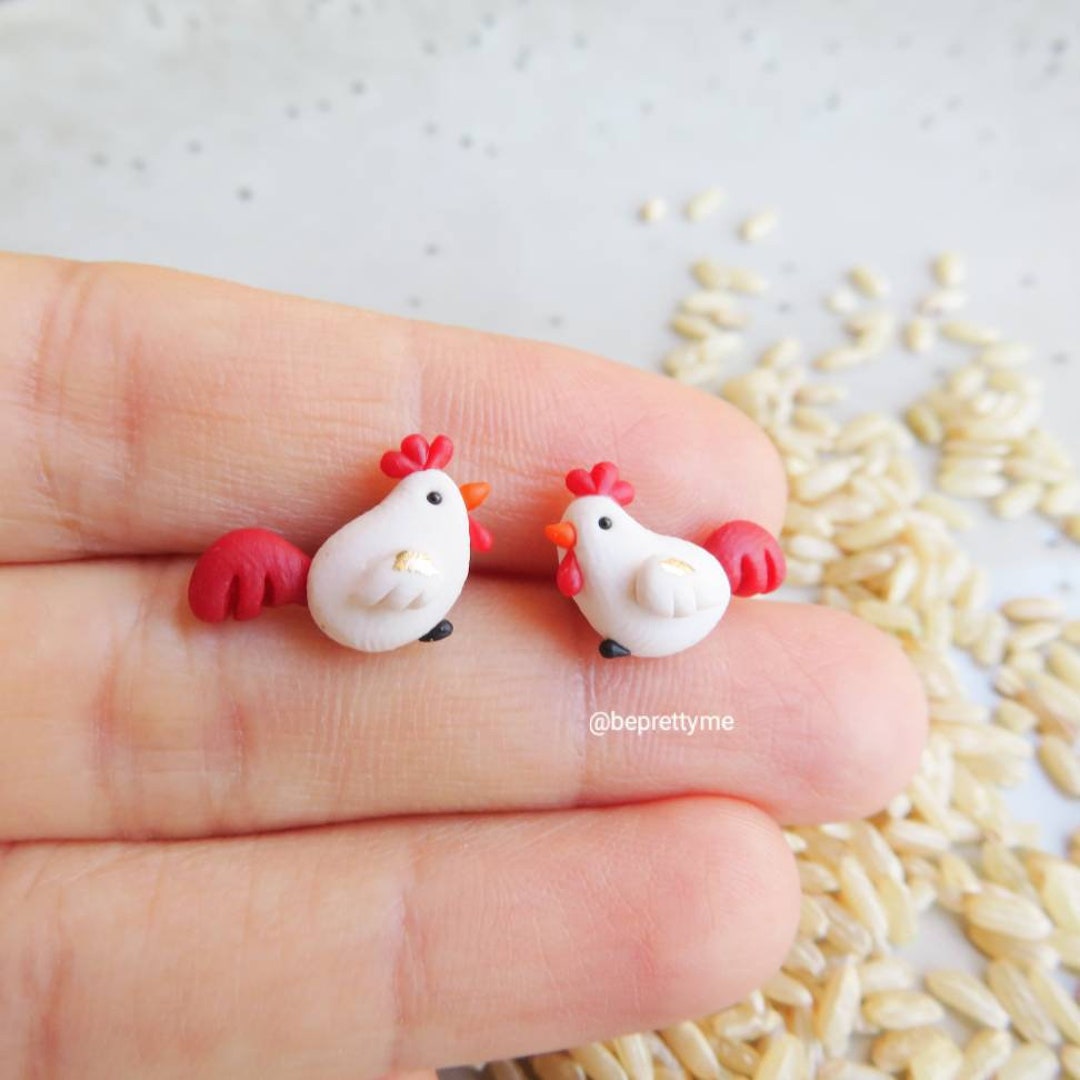 Cute Chicken Studs. Rooster Stud Earrings. Handmade Wearable Art ...
