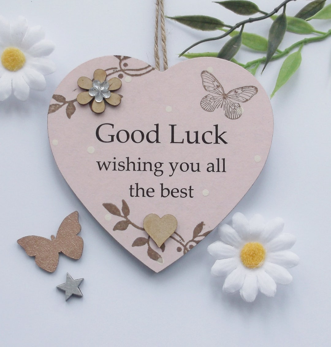 Good Luck Wishing You All the Best Pink Wooden Gift Heart Plaque/sign ...