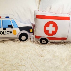 Police Car and Ambulance Throw Pillow Set, Police Car Pillow Nursery ...