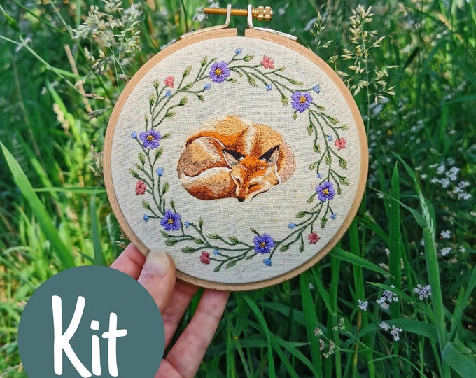 Sleeping Fox Embroidery Kit Embroidery Kit Thread Painting Contemporary ...
