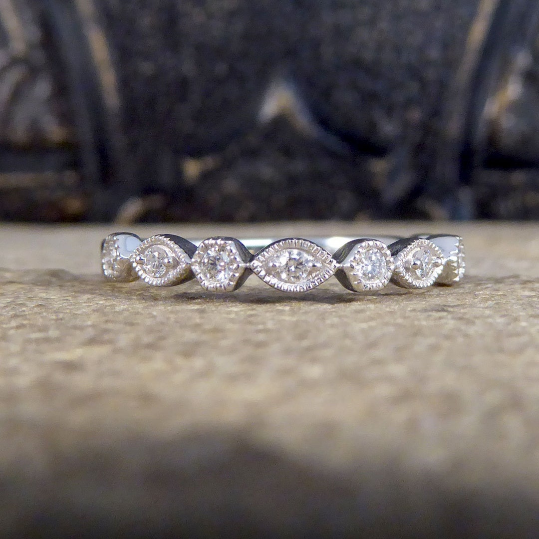 Alternating Shape Diamond Rub Over Collar Set White Gold Half Eternity ...