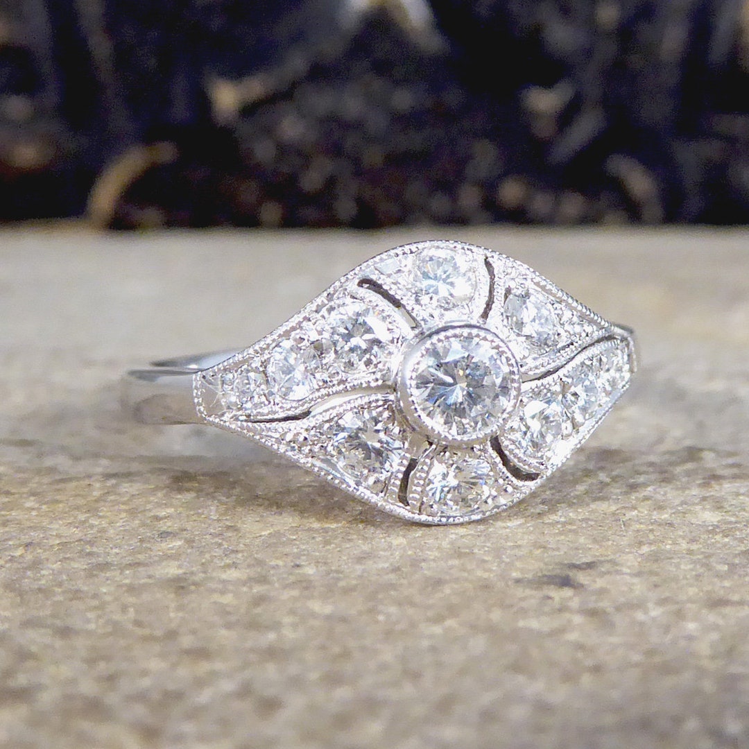 Premium Period Art Deco Replica 0.45ct Diamond Ring in 18ct White Gold ...