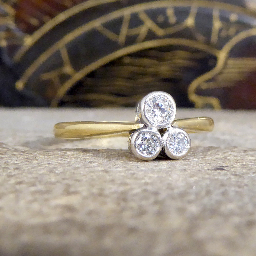 Antique Style Three Leaf Clover Triangle Diamond Set Ring in - Etsy