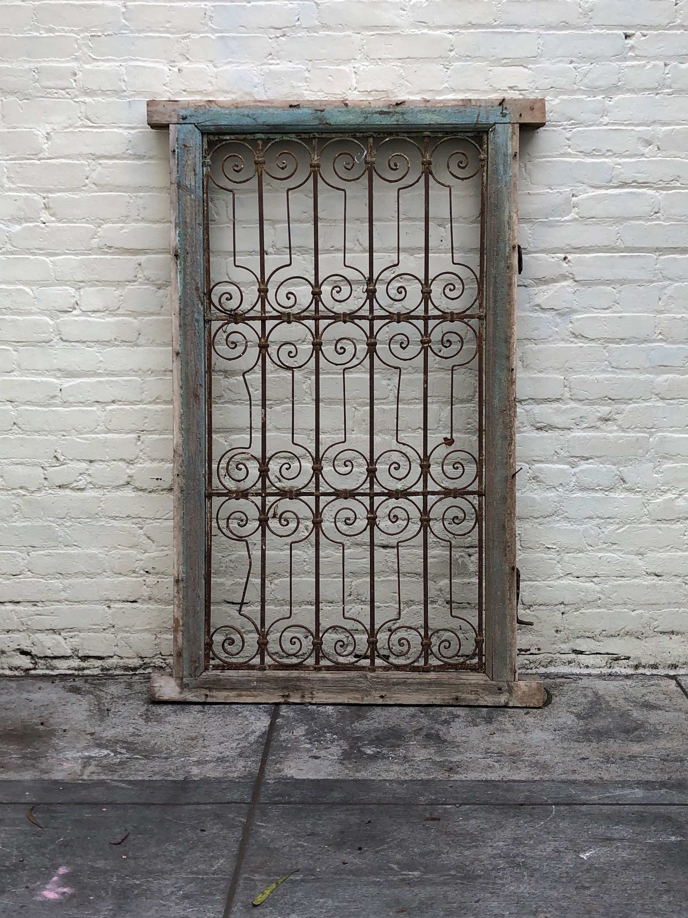 Antique Wrought Iron and Wood Window Grate, Antique Victorian ...
