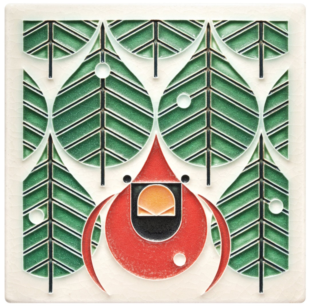 Charley Harper Coniferous Cardinal Tile - Etsy