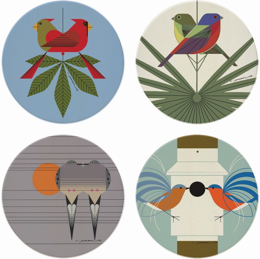 Charley Harper Love Birds Coaster Set - Etsy