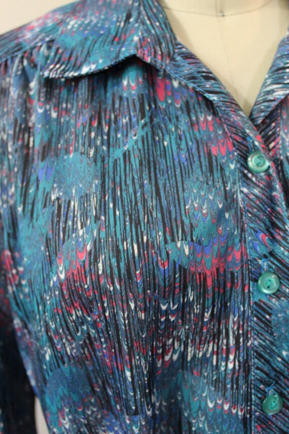 Vintage 1970s Jade Blue Paint Drip splatter Belted sh… - Gem