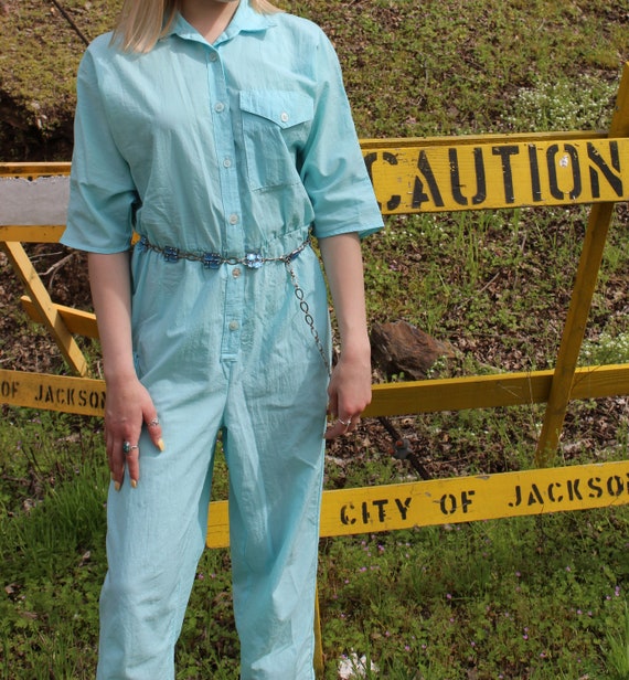 Vintage 1980s 80's blue parachute jumpsuit jumper dol… - Gem