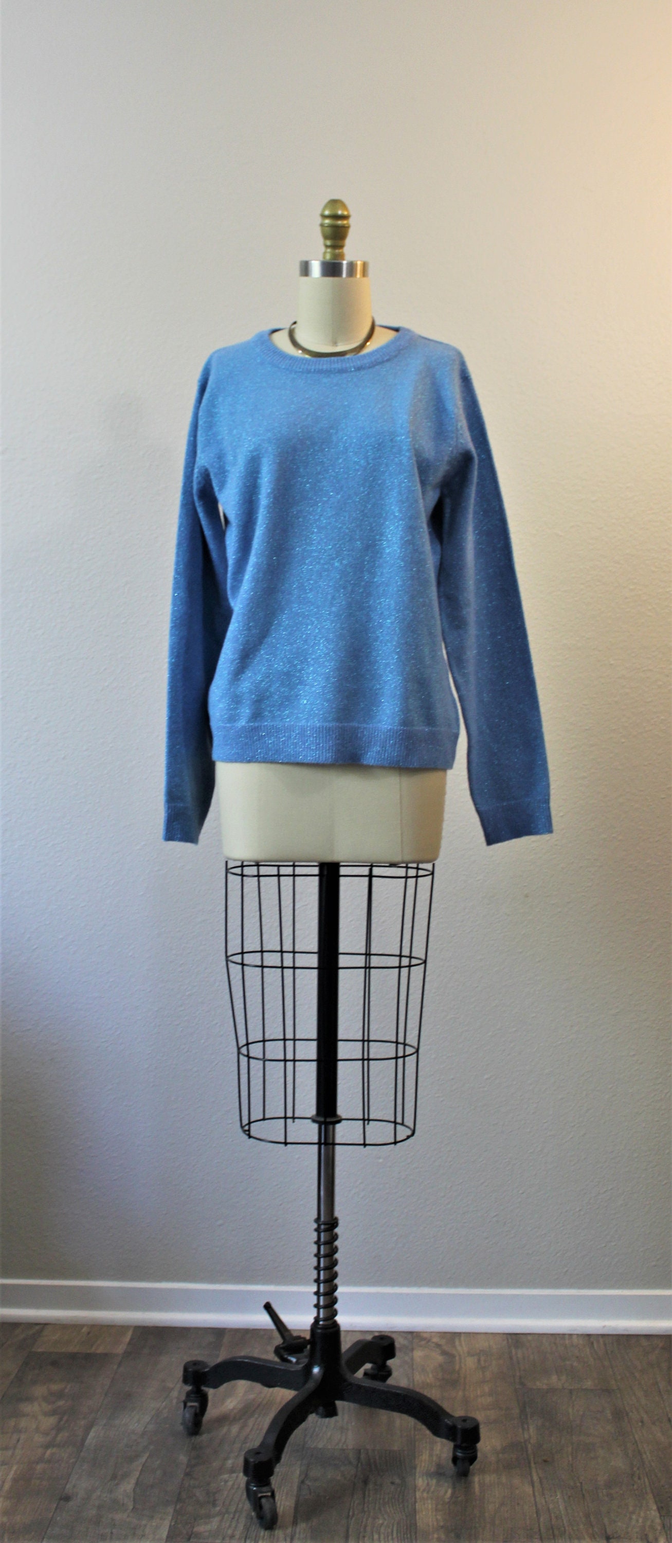 Vintage 80's 1980s NOS Blue wool Metallic Oversized | Etsy