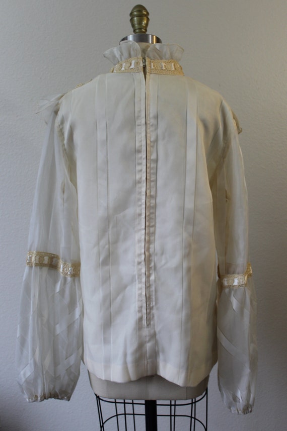 Vintage 70s Joy Stevens cream Victorian High Collar S… - Gem