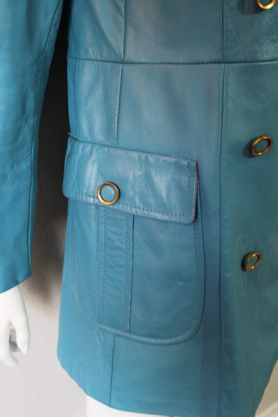 Vintage 1960 70s MOD Squad Blue Leather Spy Coat Cali… - Gem