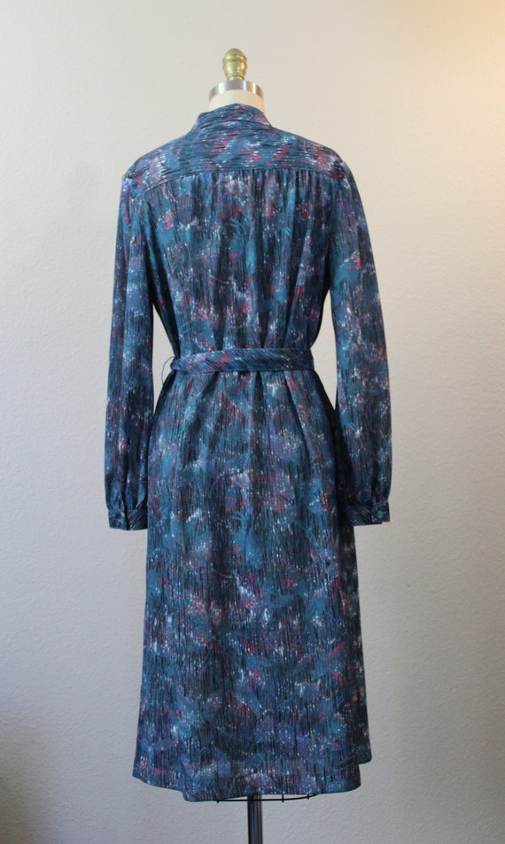 Vintage 1970s Jade Blue Paint Drip splatter Belted sh… - Gem