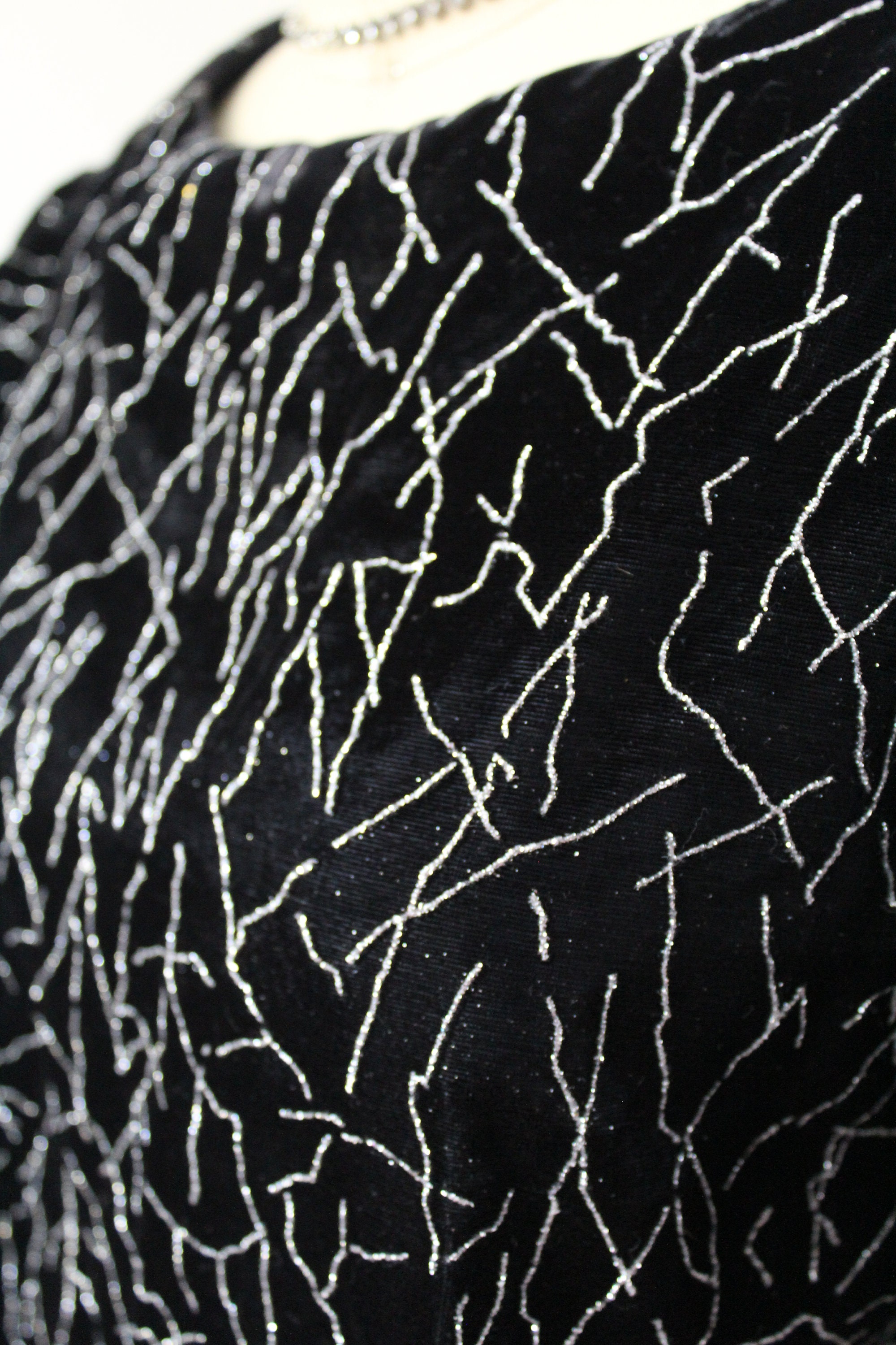 Vintage 1980s 80s Black Velvet Silver Metallic Thread Sating | Etsy