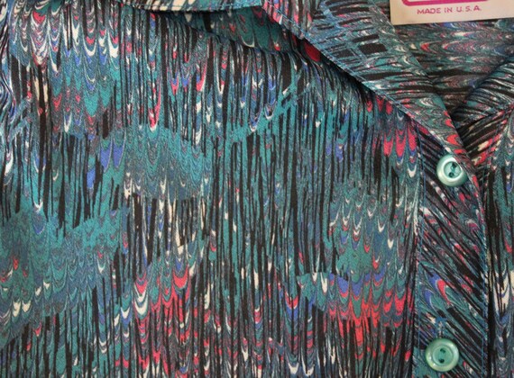 Vintage 1970s Jade Blue Paint Drip splatter Belted sh… - Gem