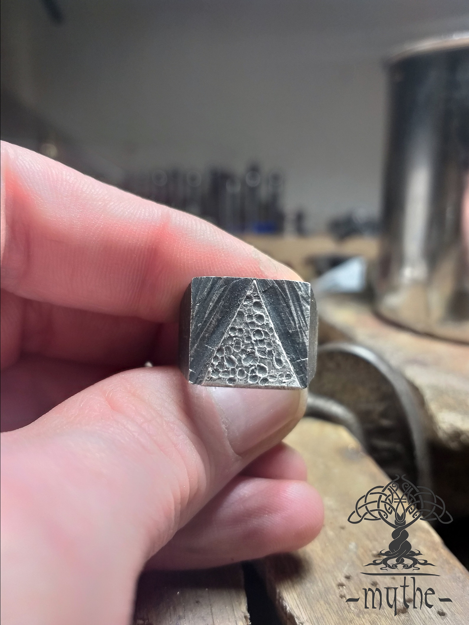 Hand Carved Triangle Signet Ring, Dark Oxidized Silver - Etsy