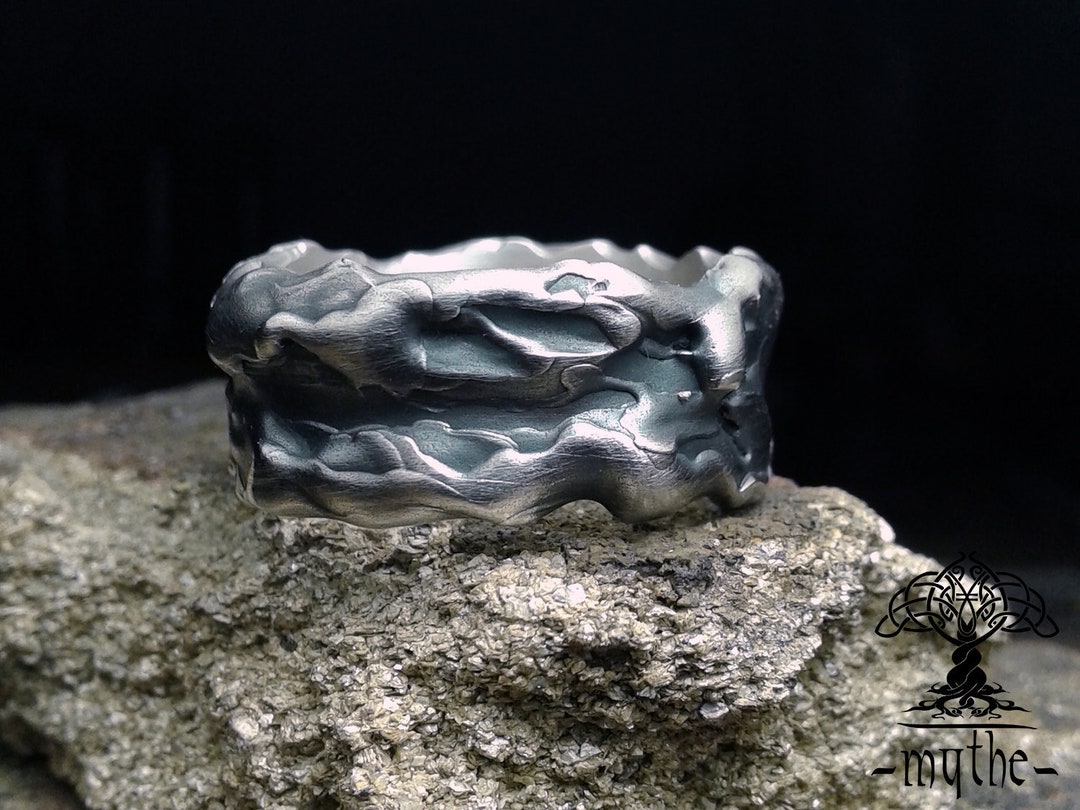 Black River - Molten Silver Ring, Silver Wedding Band, Unique ...