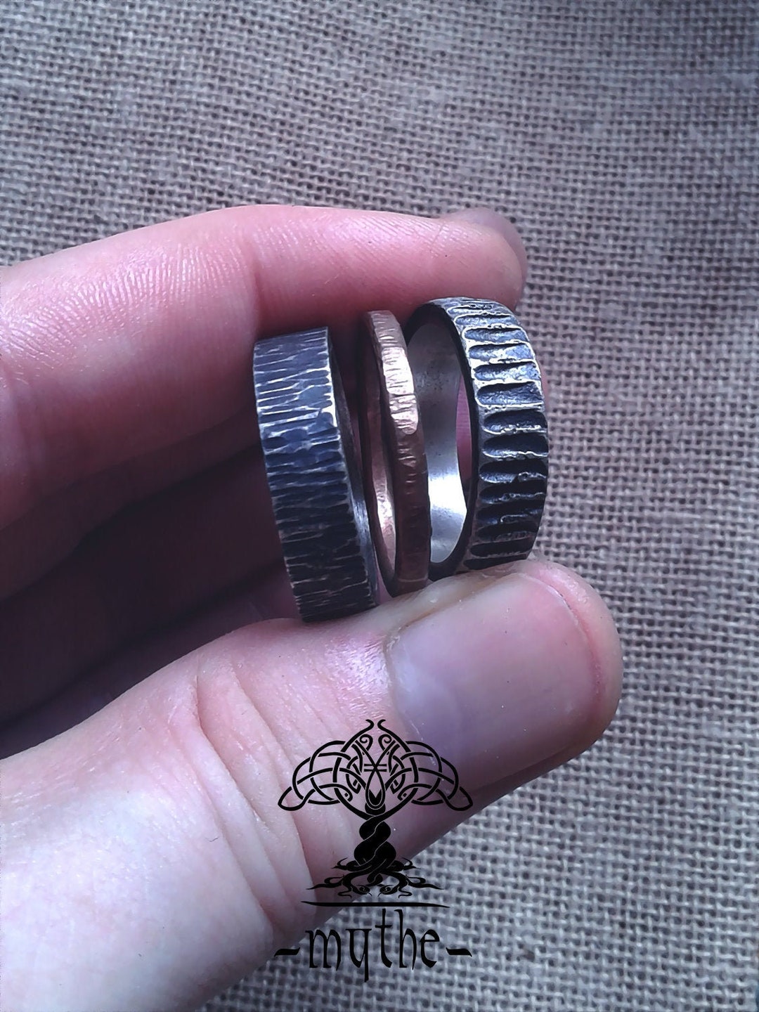 Three Rustic Wedding Rings! Rustic Rings Band Black Silver and Copper ...
