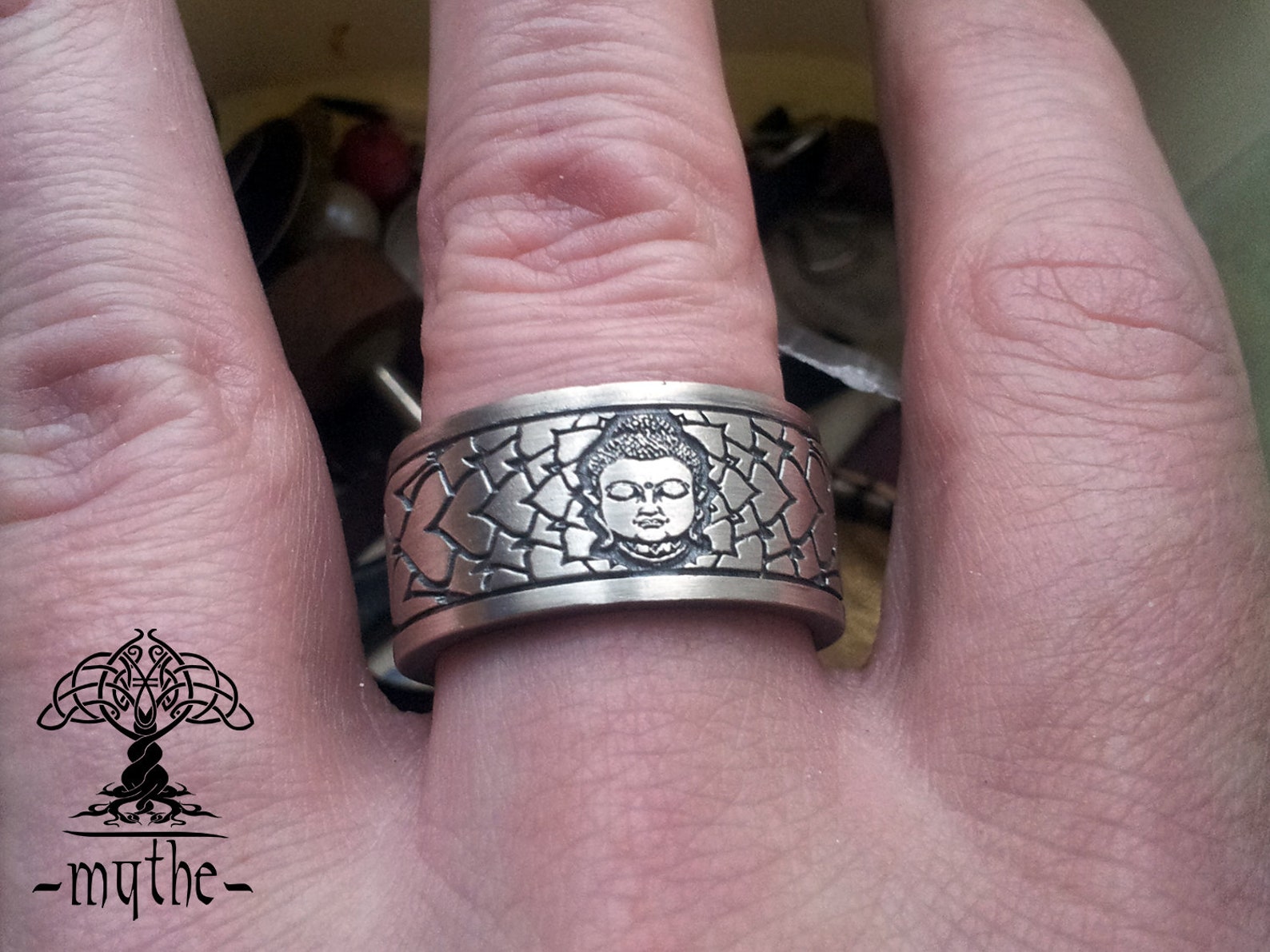 Buddha Ring. Silver Buddha Ring. Buddha Head Ring. Wide Buddhist Ring ...