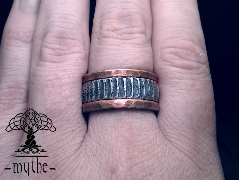 Rustic rings band / Black Silver and Copper. A ring of | Etsy