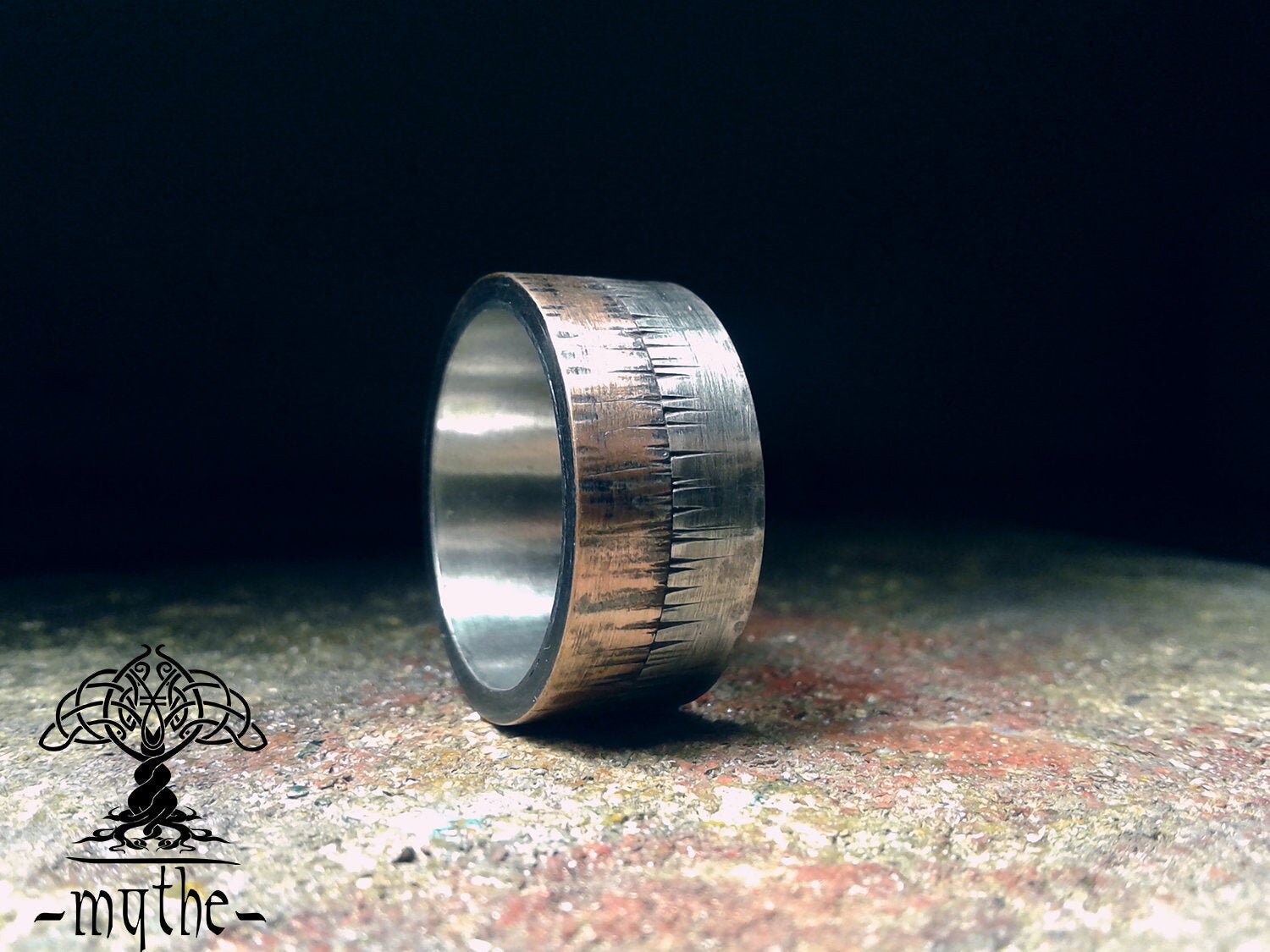 Silver and Copper. A rustic mens ring of sterling silver and | Etsy