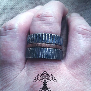 Three Rustic Wedding Rings! Rustic Rings Band Black Silver and Copper ...