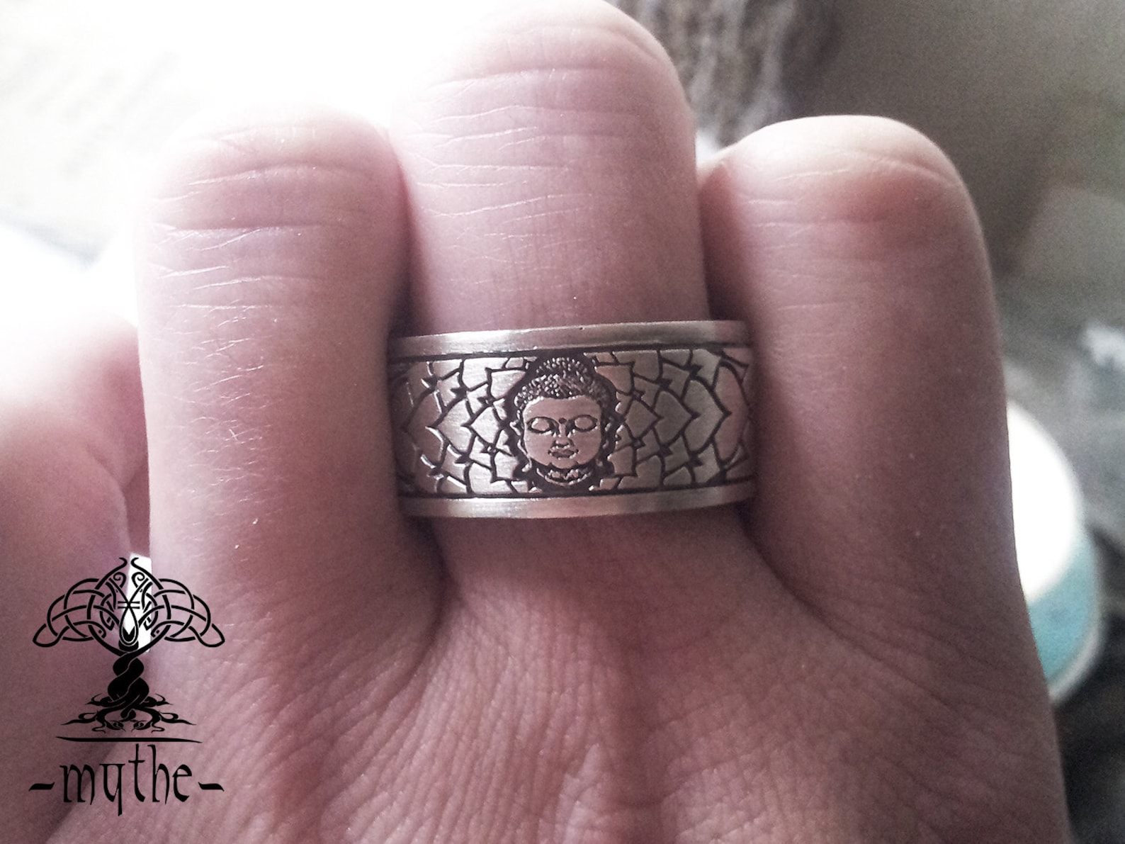 Buddha Ring. Silver Buddha Ring. Buddha Head Ring. Wide Buddhist Ring ...