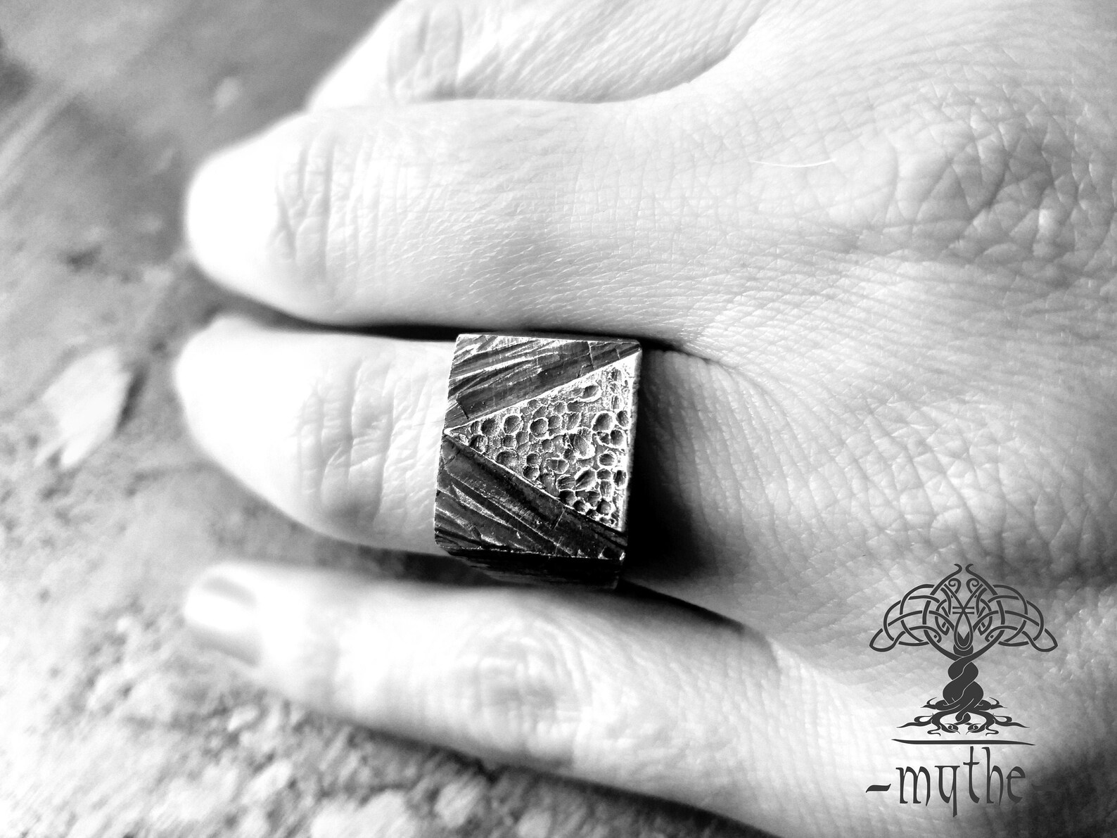 Hand Carved Triangle Signet Ring, Dark Oxidized Silver - Etsy