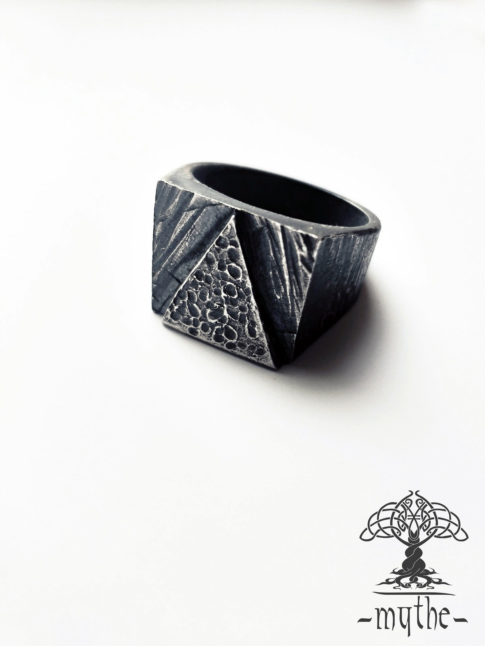 Hand Carved Triangle Signet Ring, Dark Oxidized Silver - Etsy