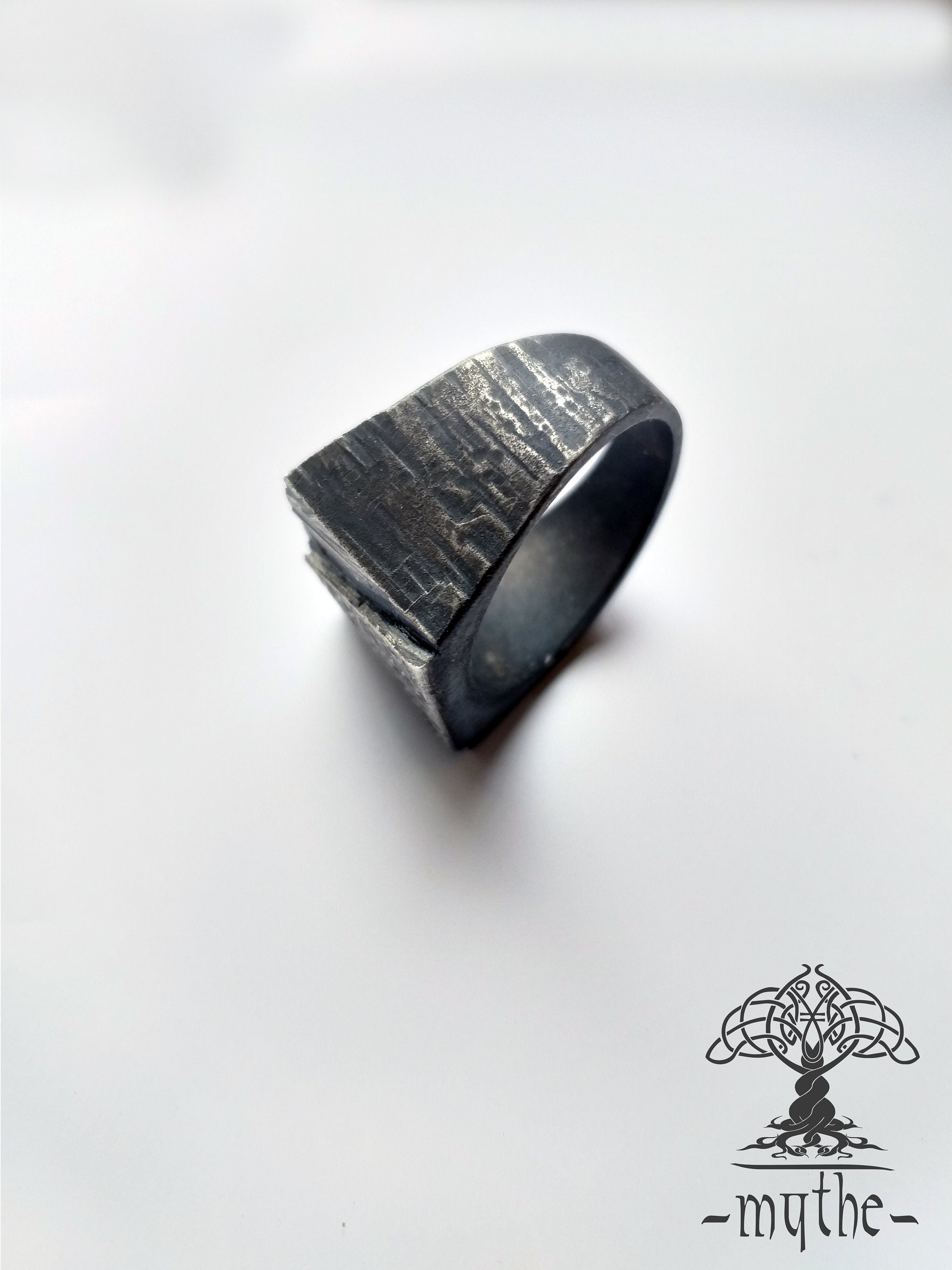 Hand Carved Triangle Signet Ring, Dark Oxidized Silver - Etsy
