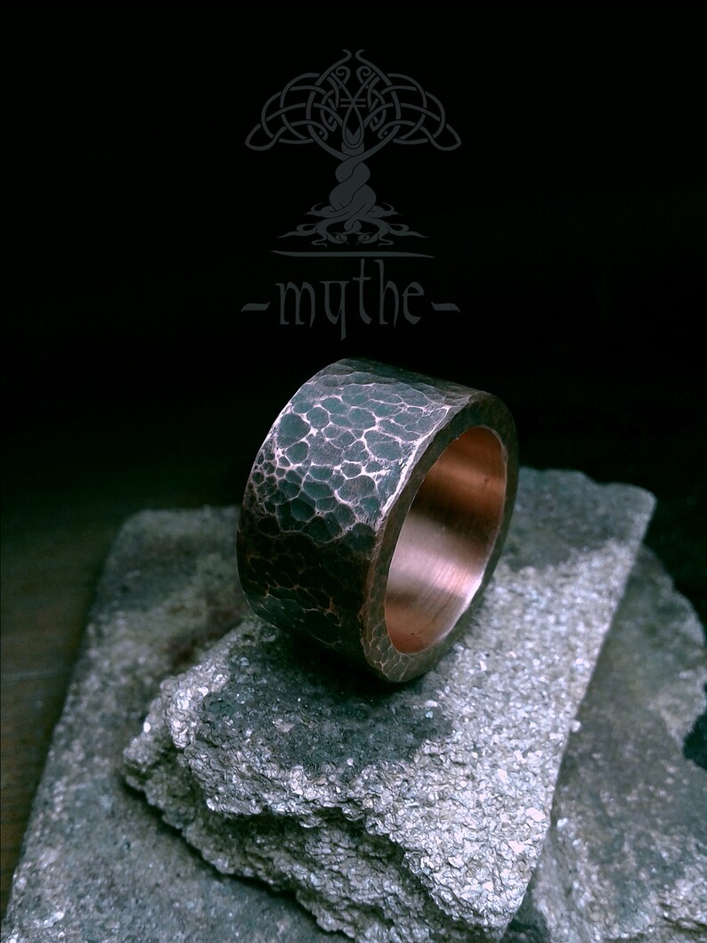 Very Thick Forged Copper Ring Hammered Mens Ring Wide Mens - Etsy