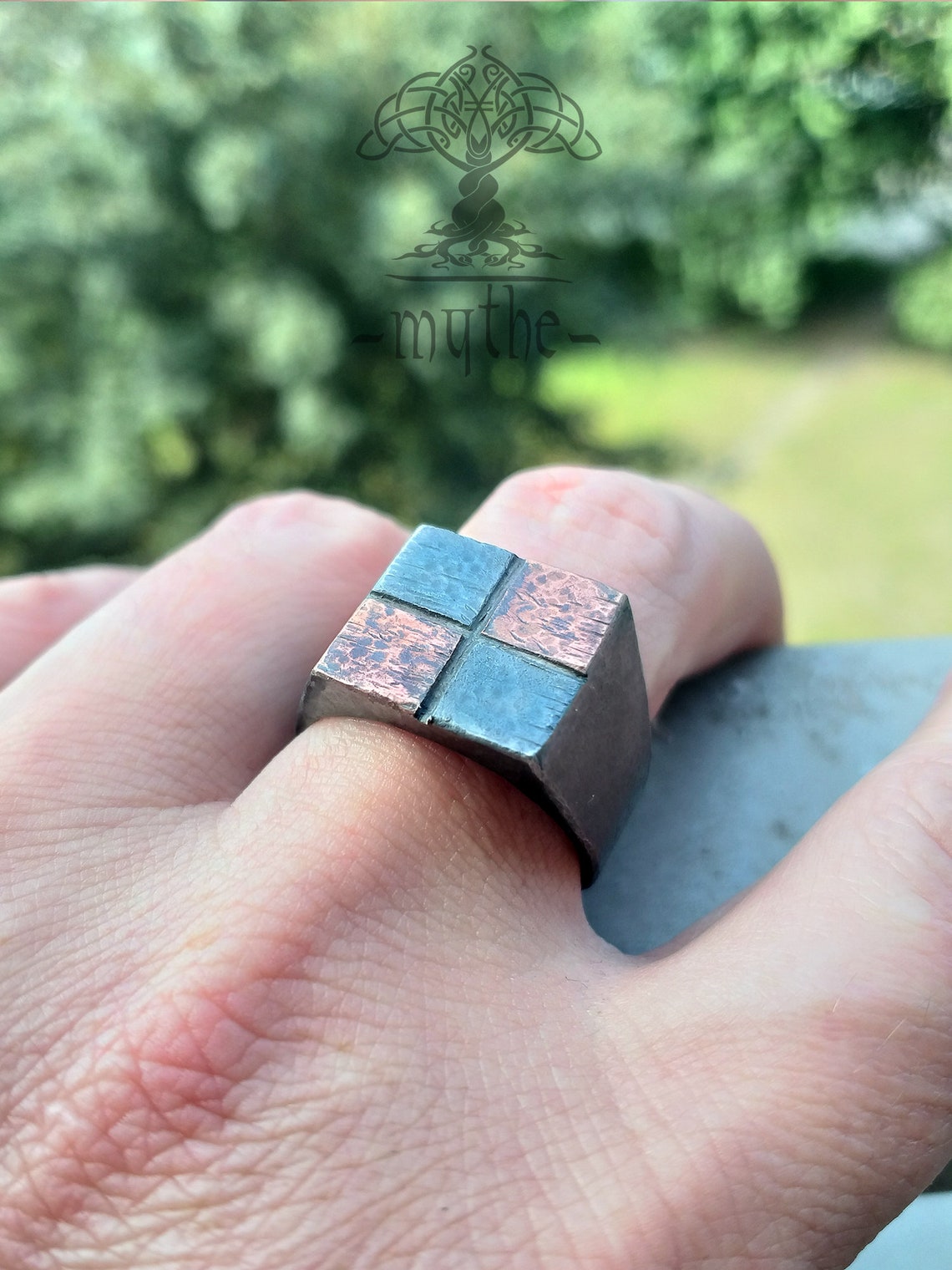 Chessboard Forged Silver Signet Ring Inlaid With Copper - Etsy