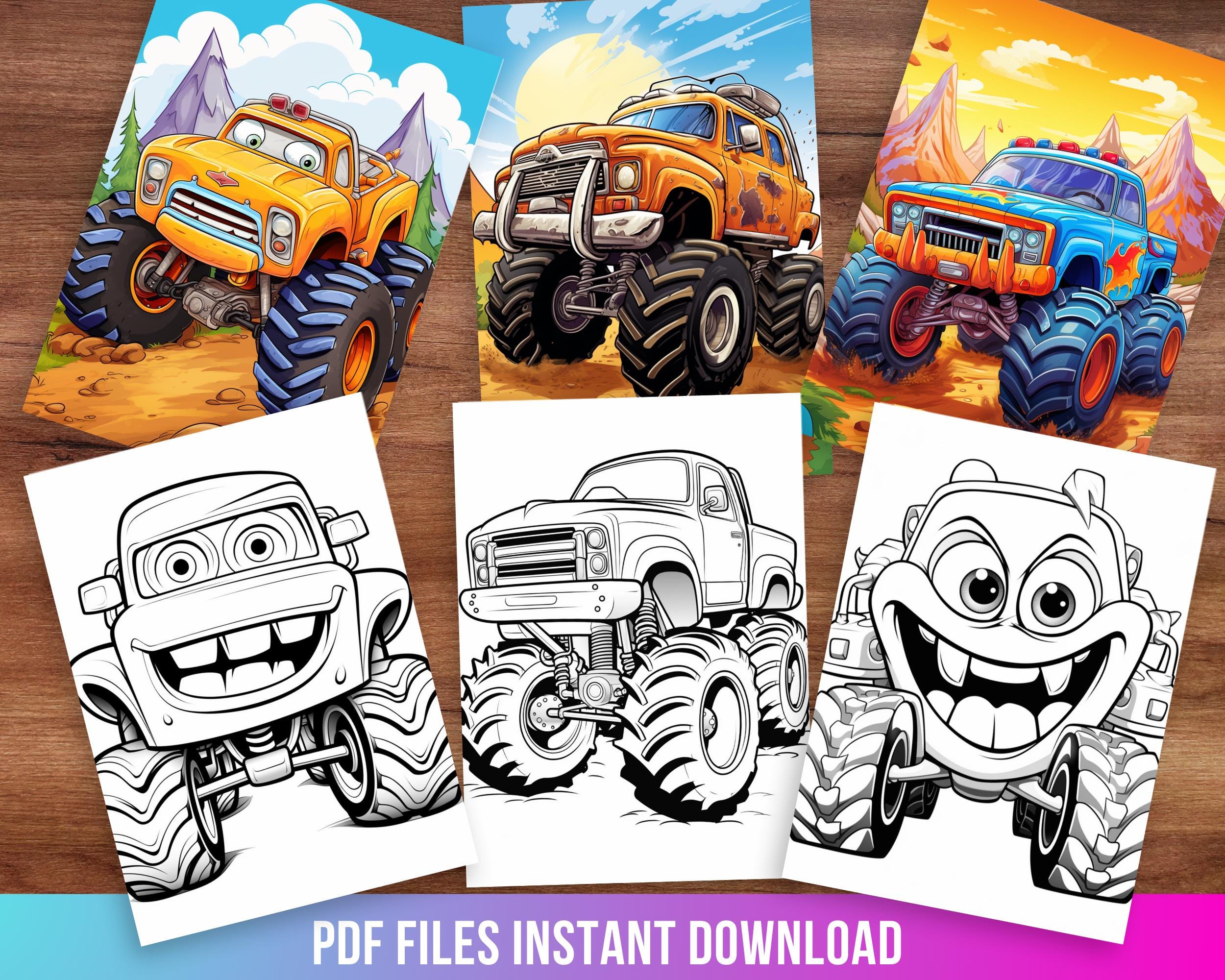 Monster Trucks Coloring Book, Cars Coloring Activities, Trucks Coloring ...