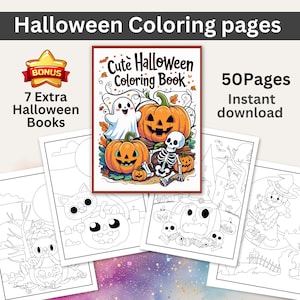 Halloween Coloring Book: 50 Cute & Spooky Pages (printable PDF) - Etsy