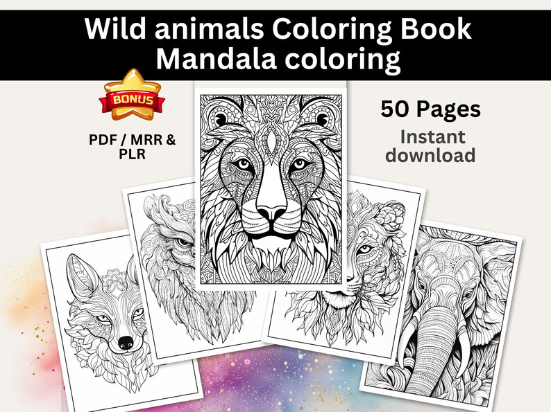 50 Pages Wild Animals Mandala Coloring Book: Jungle/safari Adventures ...