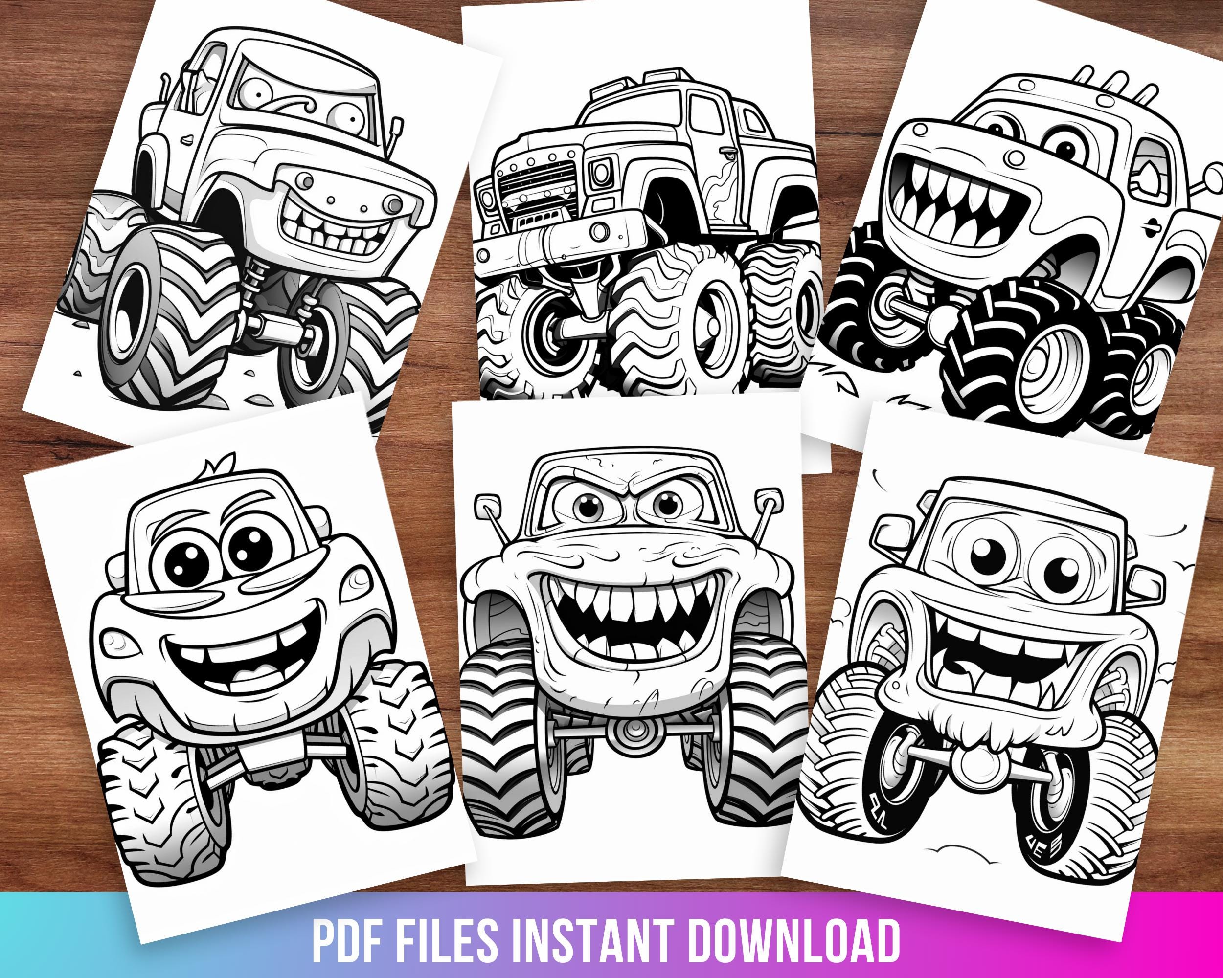 Monster Trucks Coloring Book, Cars Coloring Activities, Trucks Coloring ...
