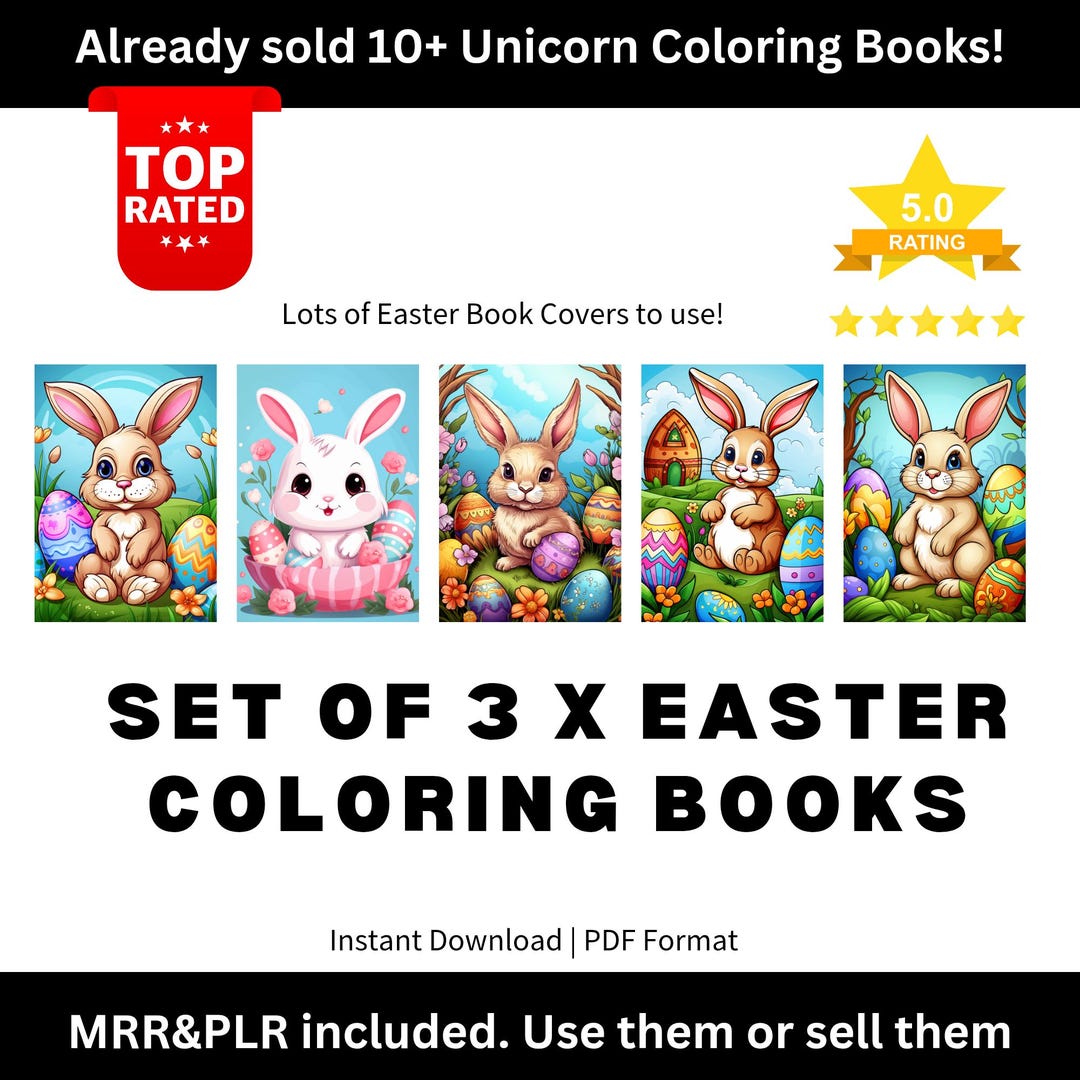 Easter Coloring Book: Bunny & Egg Printable Pages (3x Books, PDF) - Etsy