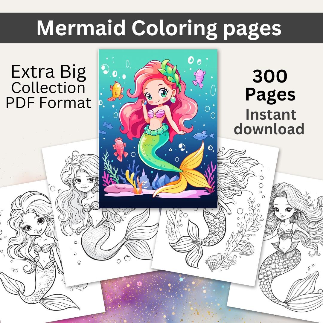 MERMAIDS Coloring Book, Water Mermaids Coloring Activities, Mermais ...