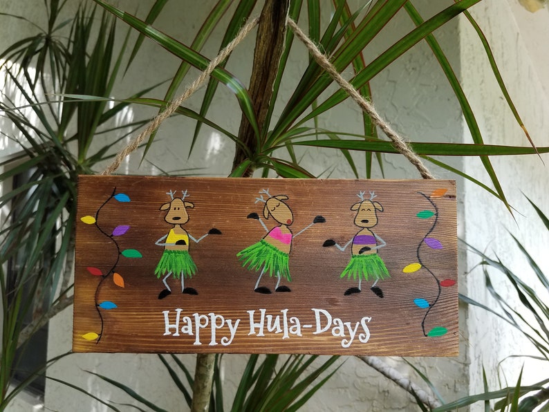 Happy Hula-days Hawaii Tropical Christmas Sign, Hula Dancing Reindeer ...