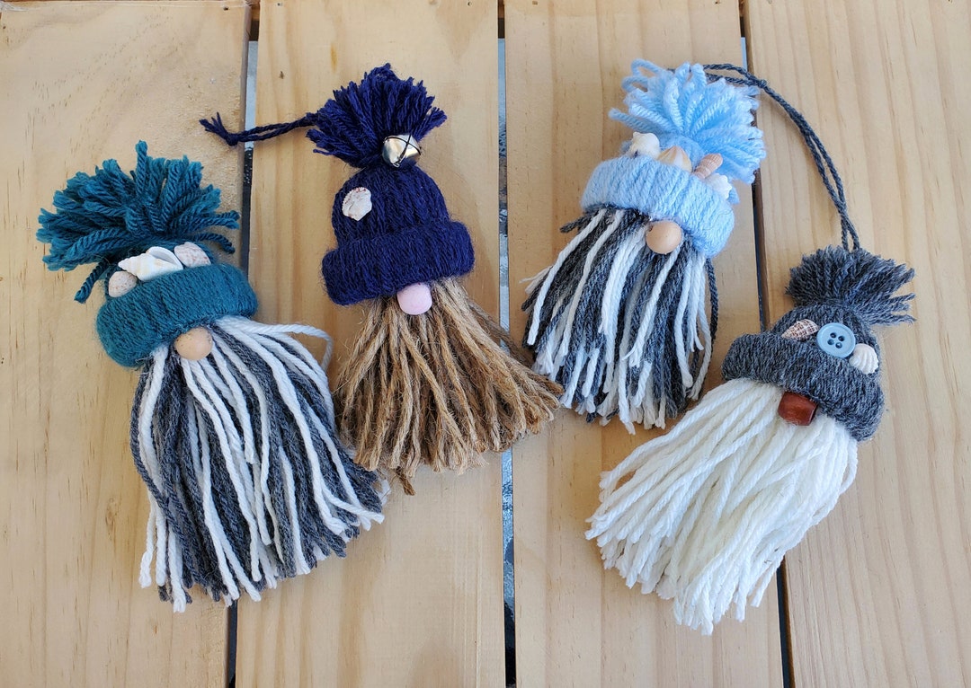 Coastal Nautical Yarn Gnomes set of 4, Beach Gnome Christmas Ornaments ...