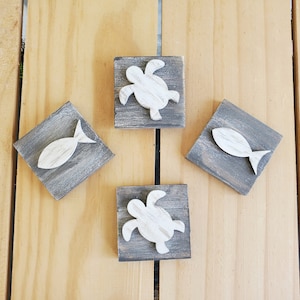 Rustic Coastal Minimalist Magnets (set of 4), Faux Driftwood Fish and ...