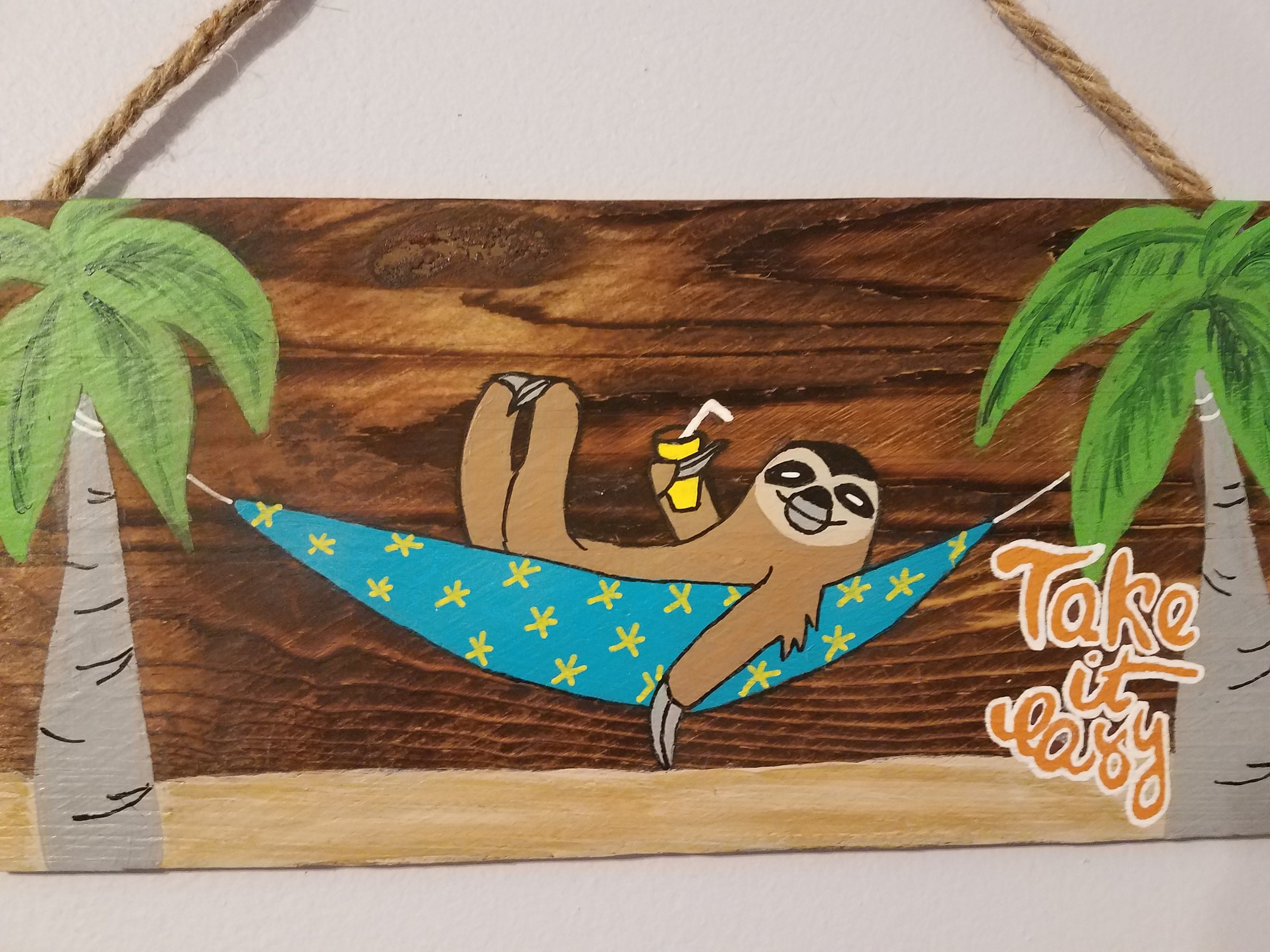 Take It Easy Sloth Rustic Wood Sign Tropical Wall Plaque - Etsy