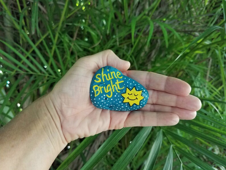 Shine Bright Painted Beach Rock Kindness Gift Inspirational | Etsy