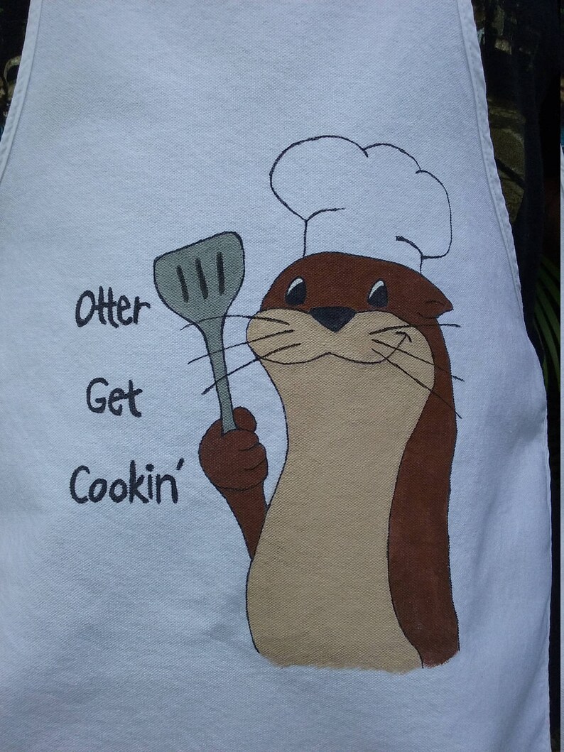 Otter Chef Grill Apron Otter Cook Hand Painted Barbecue | Etsy