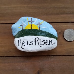 He is Risen Easter Painted Rock, Basket Gift Filler, Calvary Stone, Religious Inspirational ...